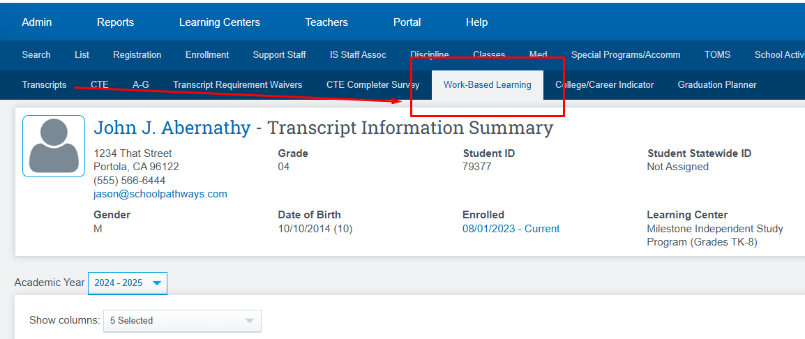 Work-Based Learning Information in School Pathways