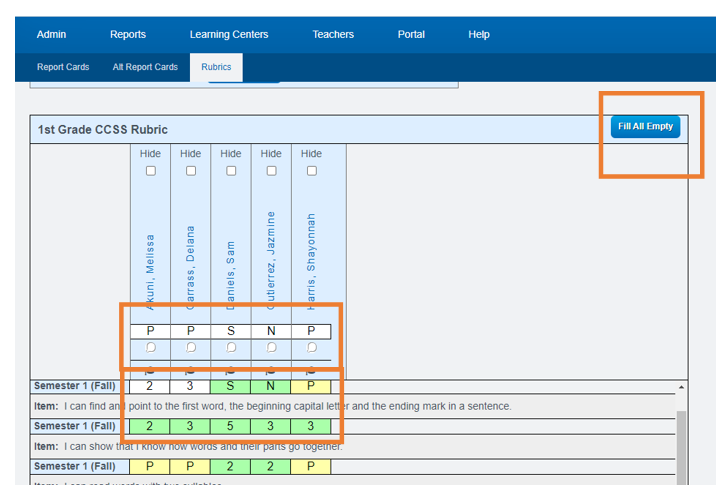 Report Cards: Print/Update Rubrics