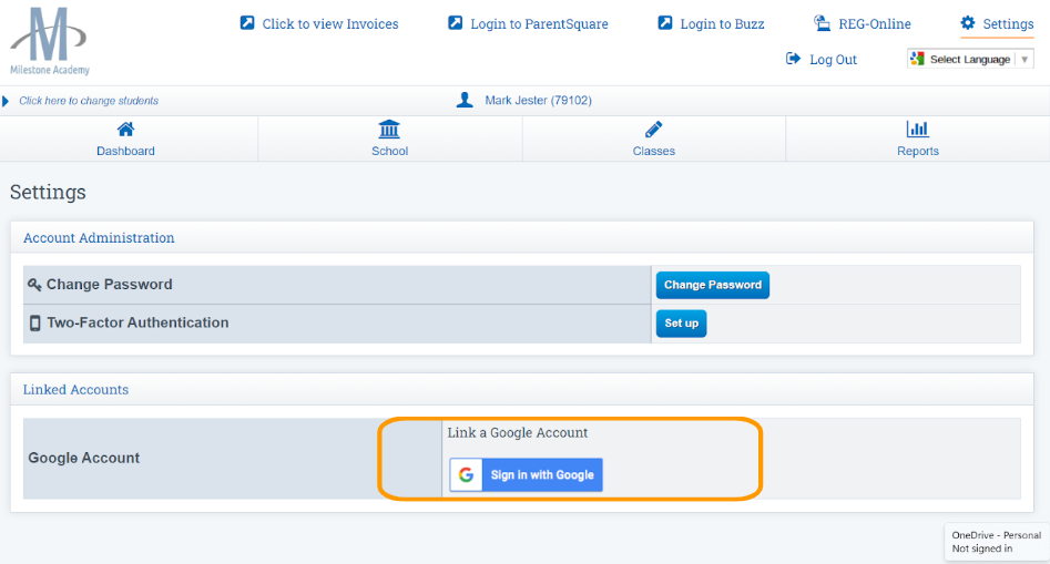 Portal: Parent Sign in with Google