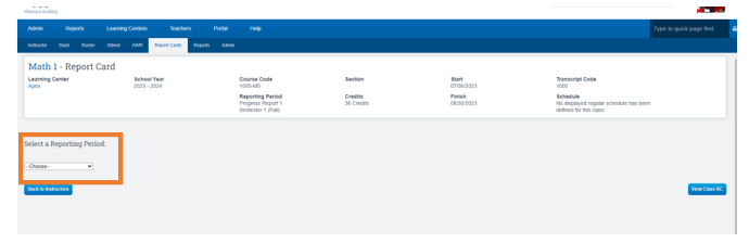 Report Cards: Manage from Report Card Dashboard