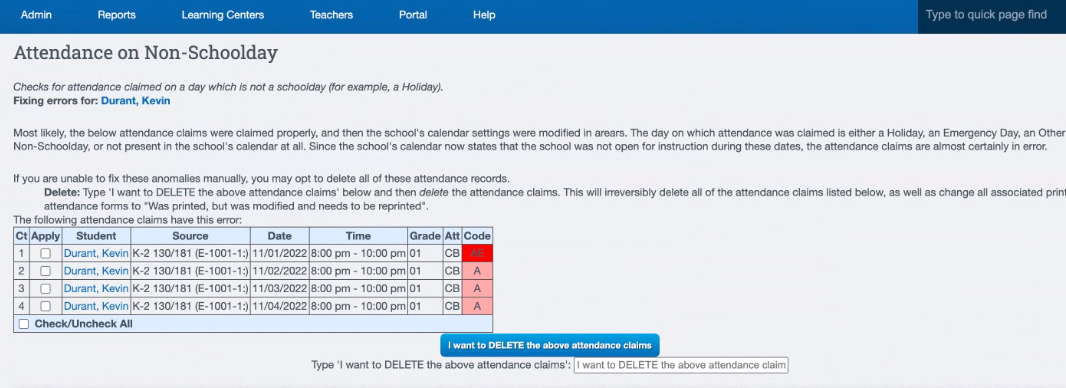 Attendance Report: Anomalies & Correction