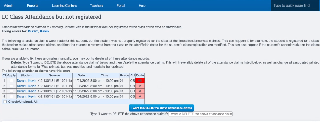 Attendance Report: Anomalies & Correction