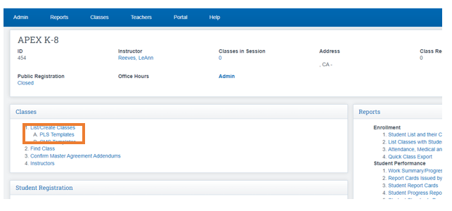 Admin/ PLS Template Classes