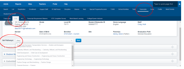 CTE Pathways: Establishing and Tracking CTE Pathways in the SIS