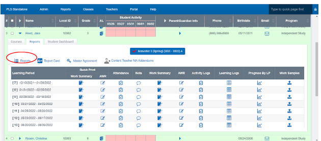 PLS Progress Reports